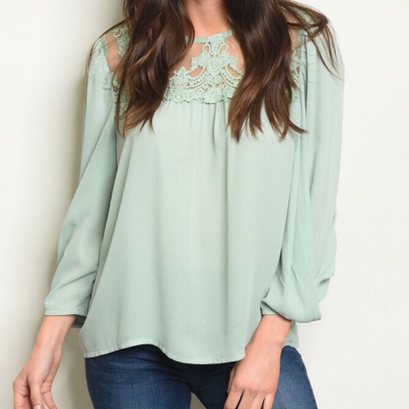 Tops | Sage Green Lace Top | Poshmark